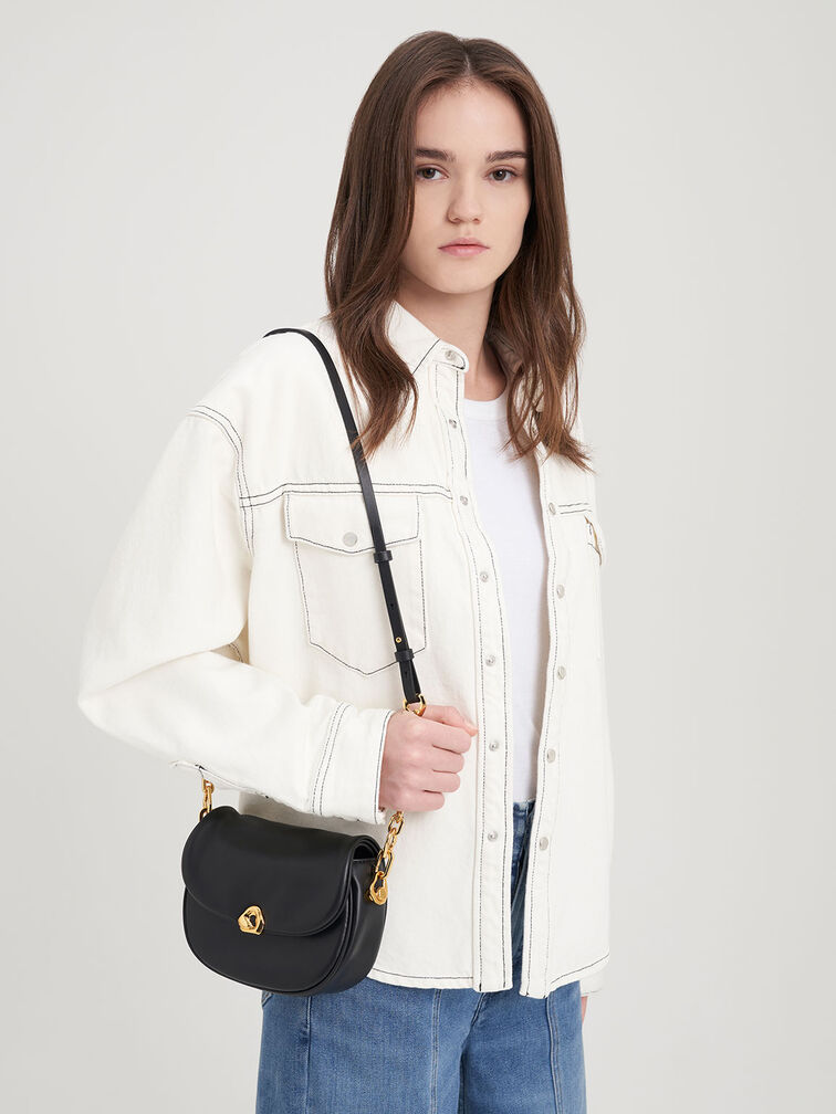 Black Moira Braided Handle Bag - CHARLES & KEITH IL