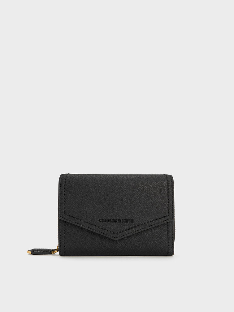 Black Stitch Trim Envelope Wallet - CHARLES & KEITH MO