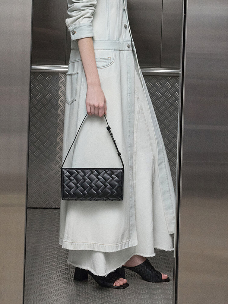 Noir Ivette Woven Elongated Shoulder Bag - CHARLES & KEITH International