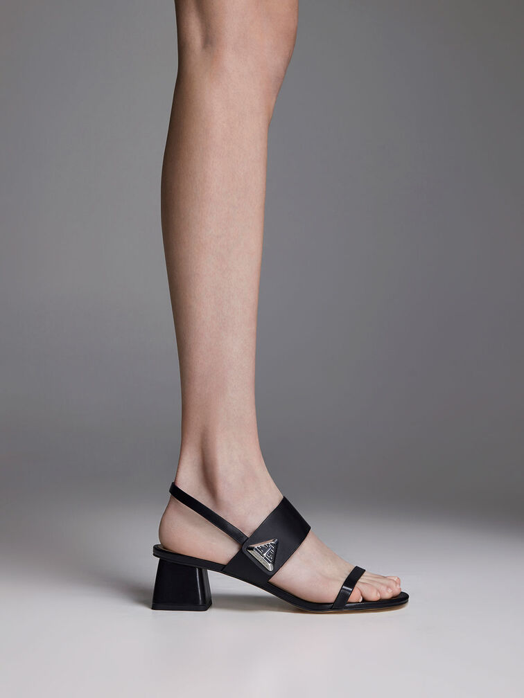 Black Trice Metallic Accent Block Heel Sandals Charles And Keith Kh