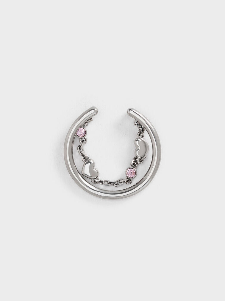Pink Bethania Heart Crystal Chain-Link Ring - CHARLES & KEITH BR