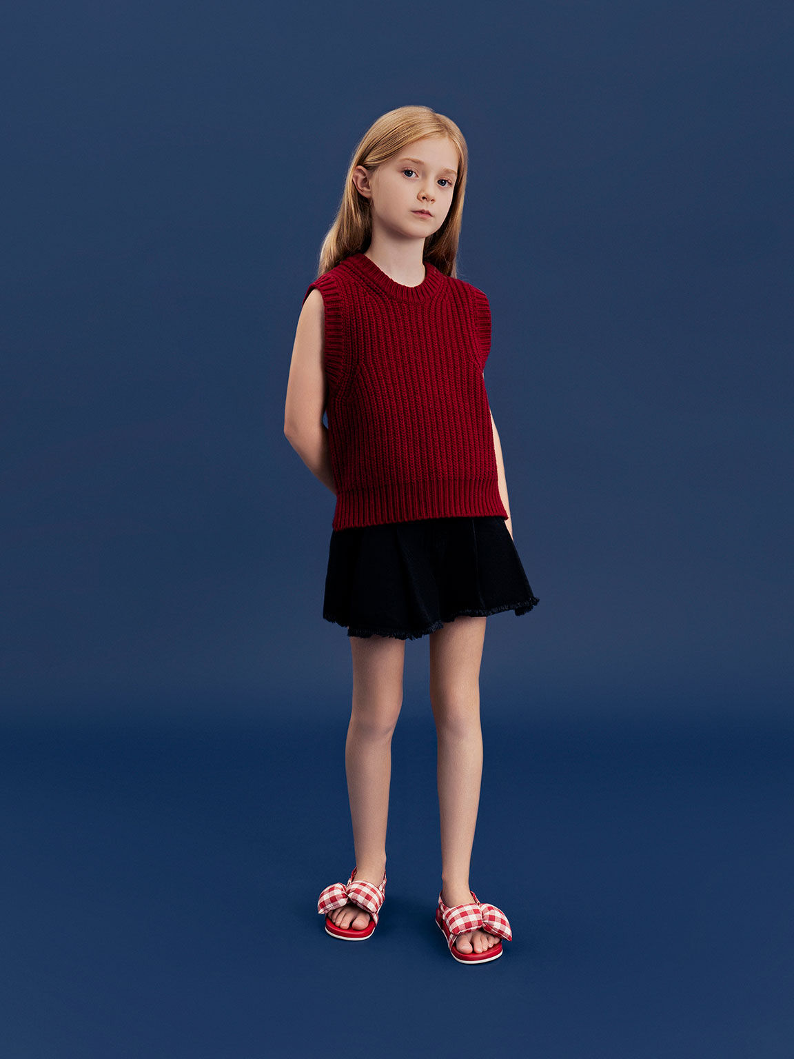 Red Girls Checkered Puffy Bow Sandals Charles And Keith Sg