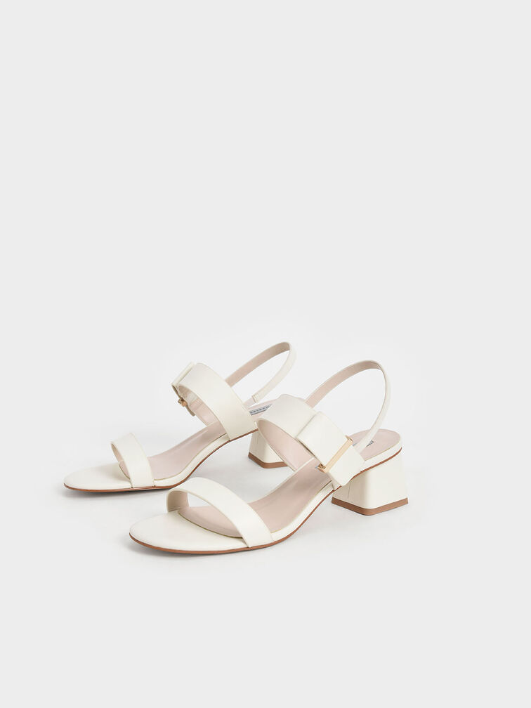 Chalk Metallic Accent Block Heel Slingback Sandals Charles And Keith