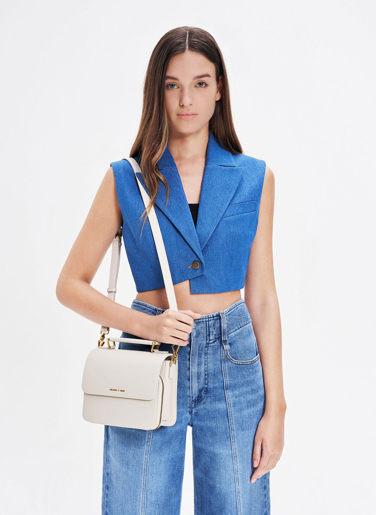 Ivory Front Flap Top Handle Crossbody Bag - CHARLES & KEITH CO