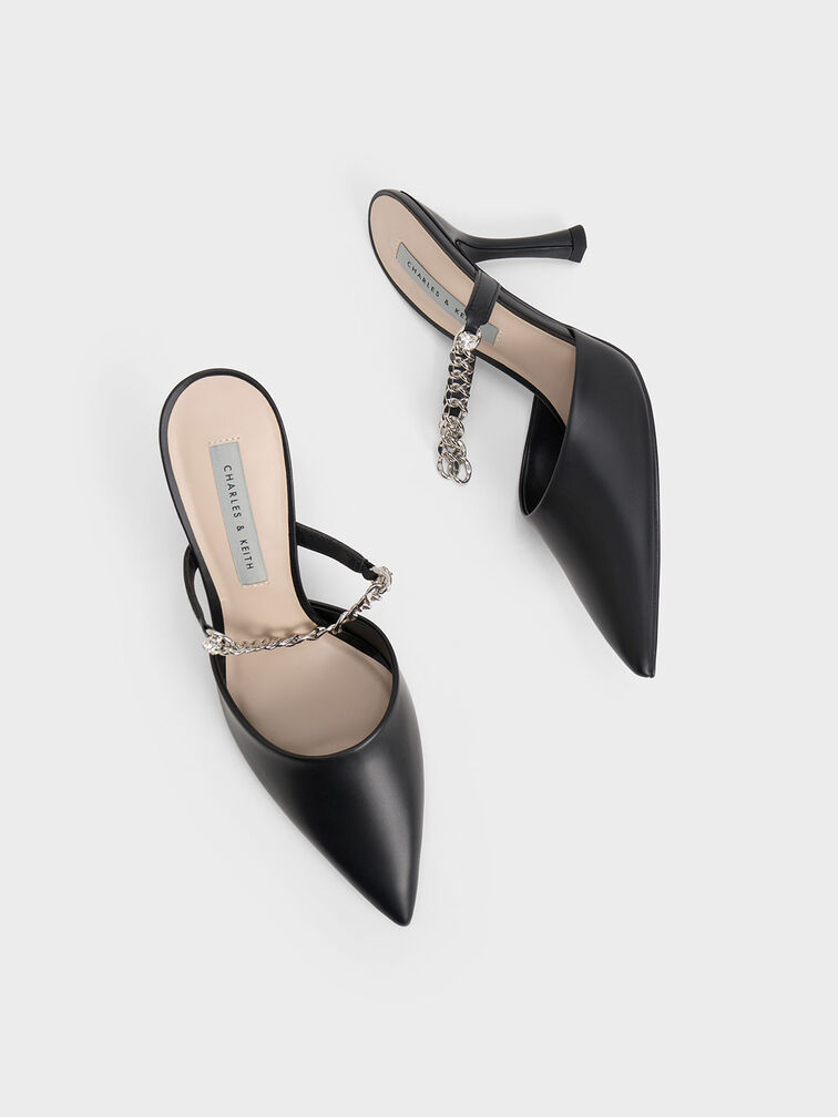 Black Chain Link Strap Heeled Mules Charles And Keith Ca