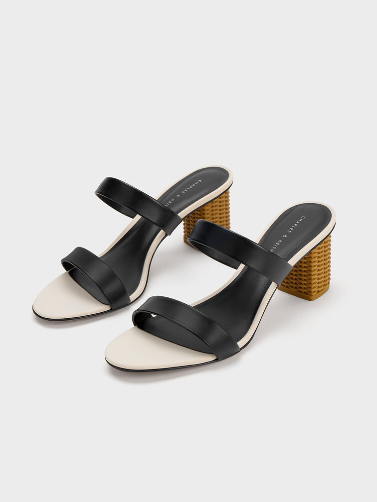 Black Rattan Block Heel Sandals Charles And Keith Cl