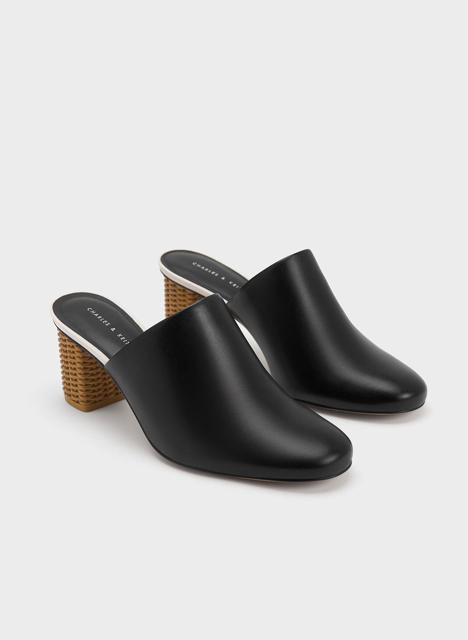 Black Rattan Block Heel Mules Charles And Keith Mx