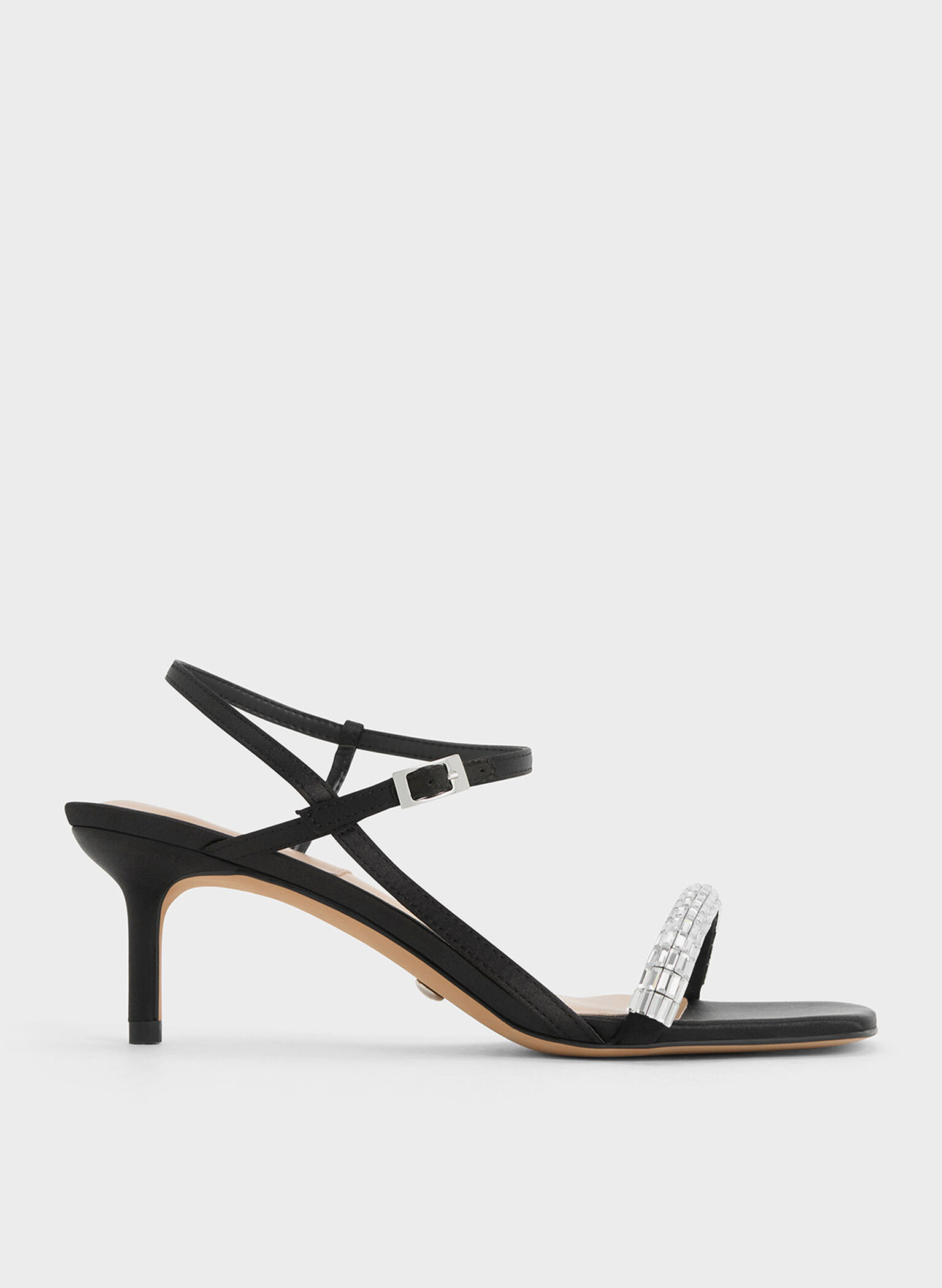 Black Recycled Polyester Gem Embellished Ankle Strap Sandals Charles