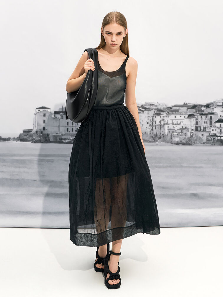 Noir Toni Knotted Curved Hobo Bag - CHARLES & KEITH International