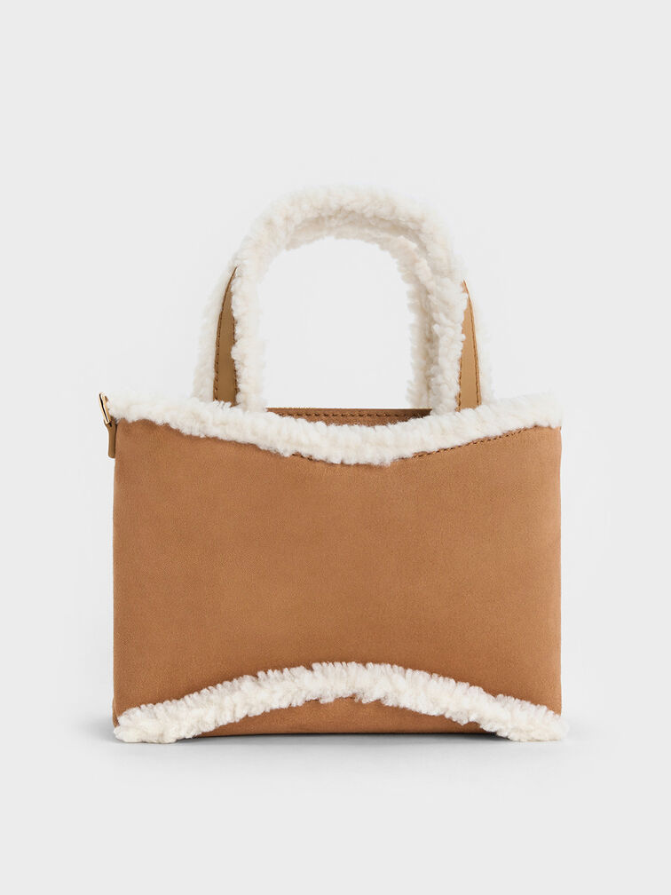 Multicoloured Mini Sybill Textured Fur-Trim Tote Bag - CHARLES & KEITH TW