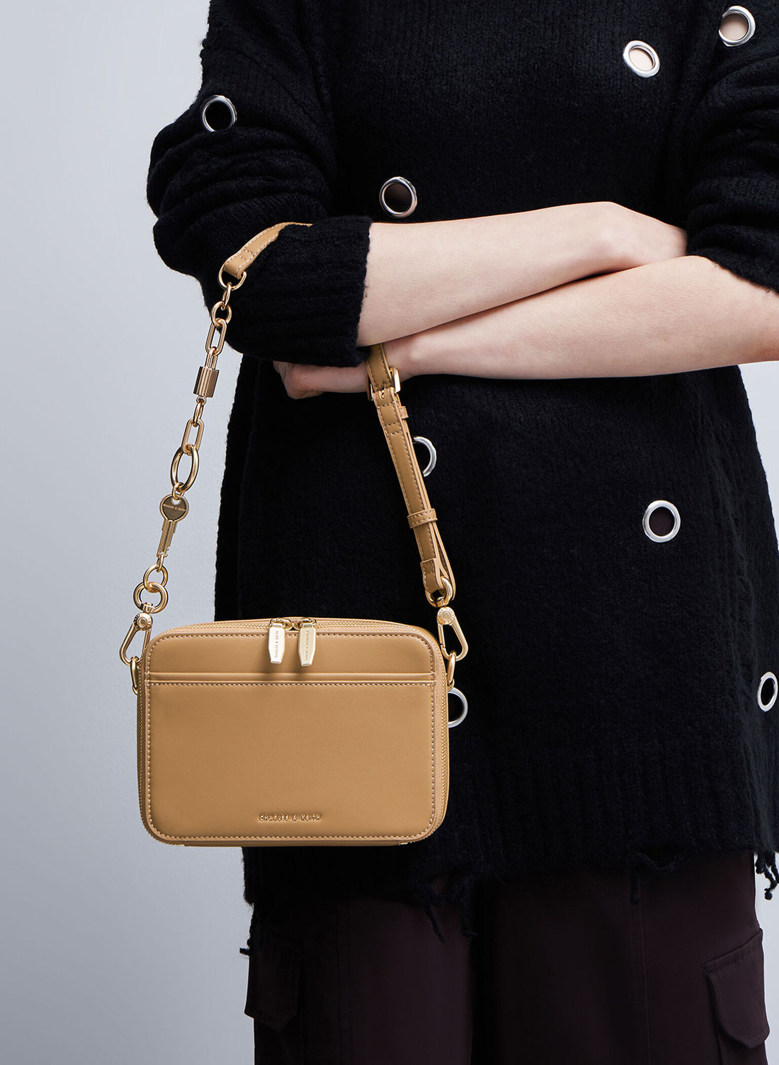 Camel Lock And Key Chain Handle Bag Charles And Keith Br