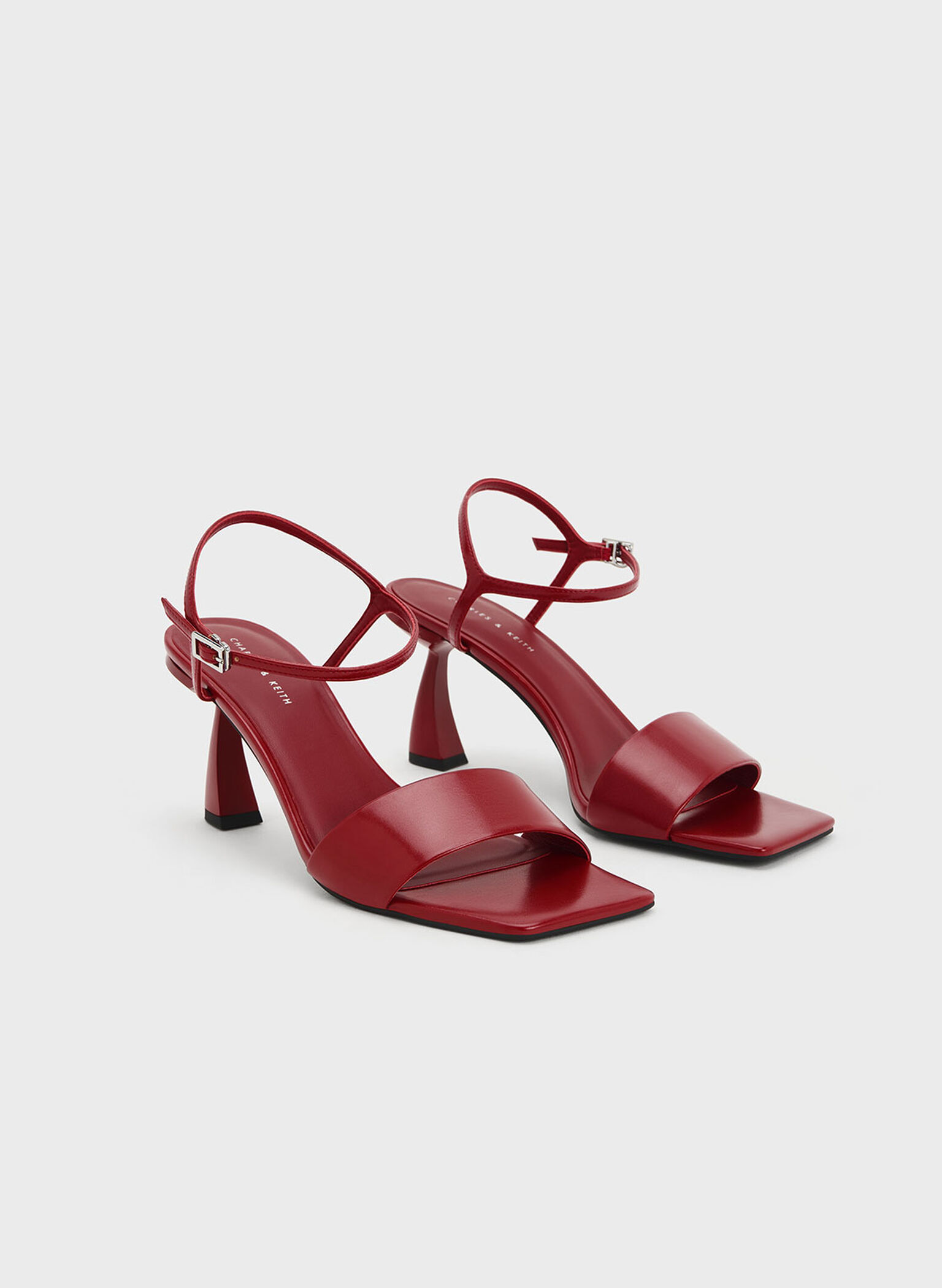 Red Open Toe Curved Heel Sandals Charles And Keith Bh
