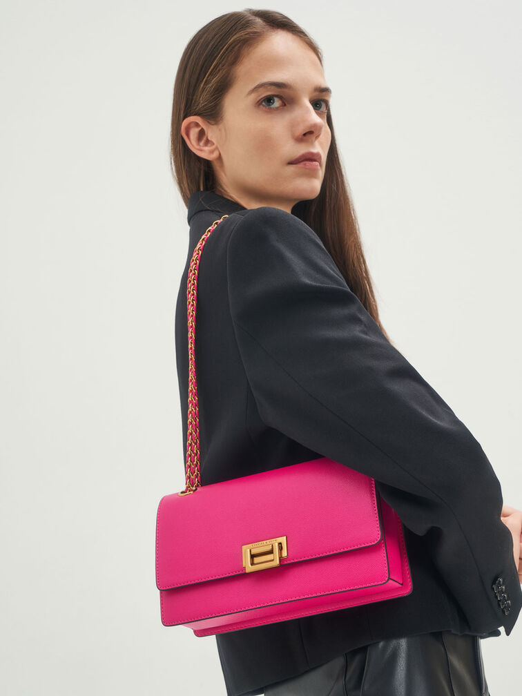 Fuchsia Chain Strap Evening Bag - CHARLES & KEITH TR