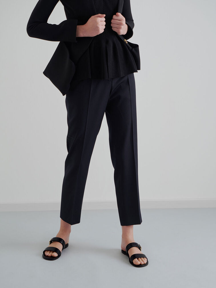 Black Buckle Double Strap Slide Sandals Charles And Keith Tw