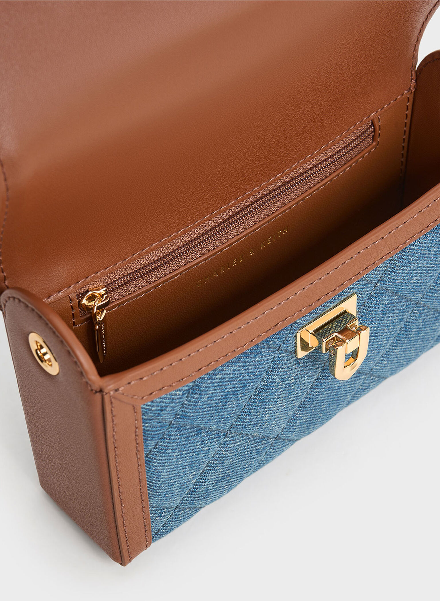 Denim Blue Tallulah Denim Metallic Push-Lock Clutch - CHARLES & KEITH MY