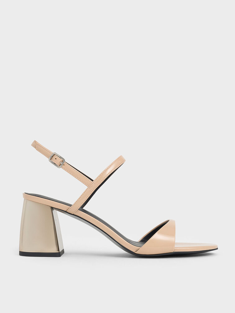 Nude Patent Metallic-Heel Slingback Sandals - CHARLES & KEITH TW