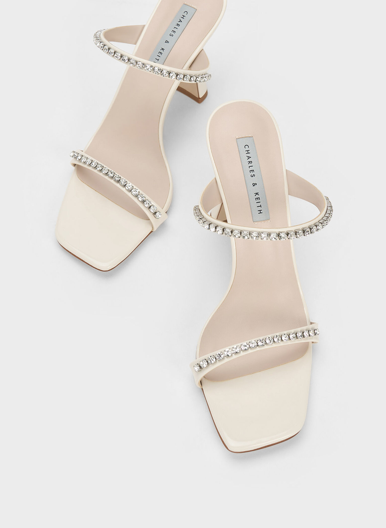 Chalk Patent Gem Encrusted Heeled Sandals Charles And Keith Bd