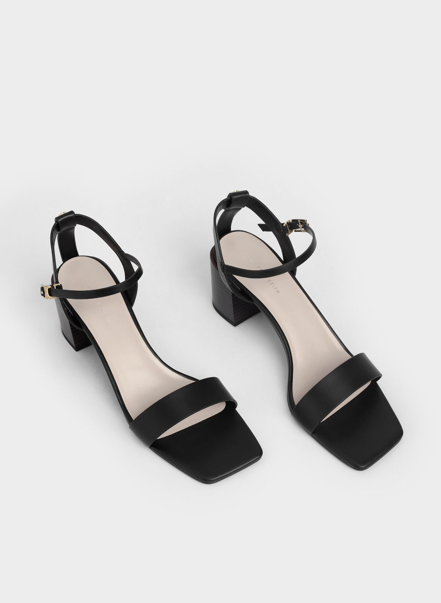 Black Ankle Strap Stacked Heel Sandals Charles And Keith Mx