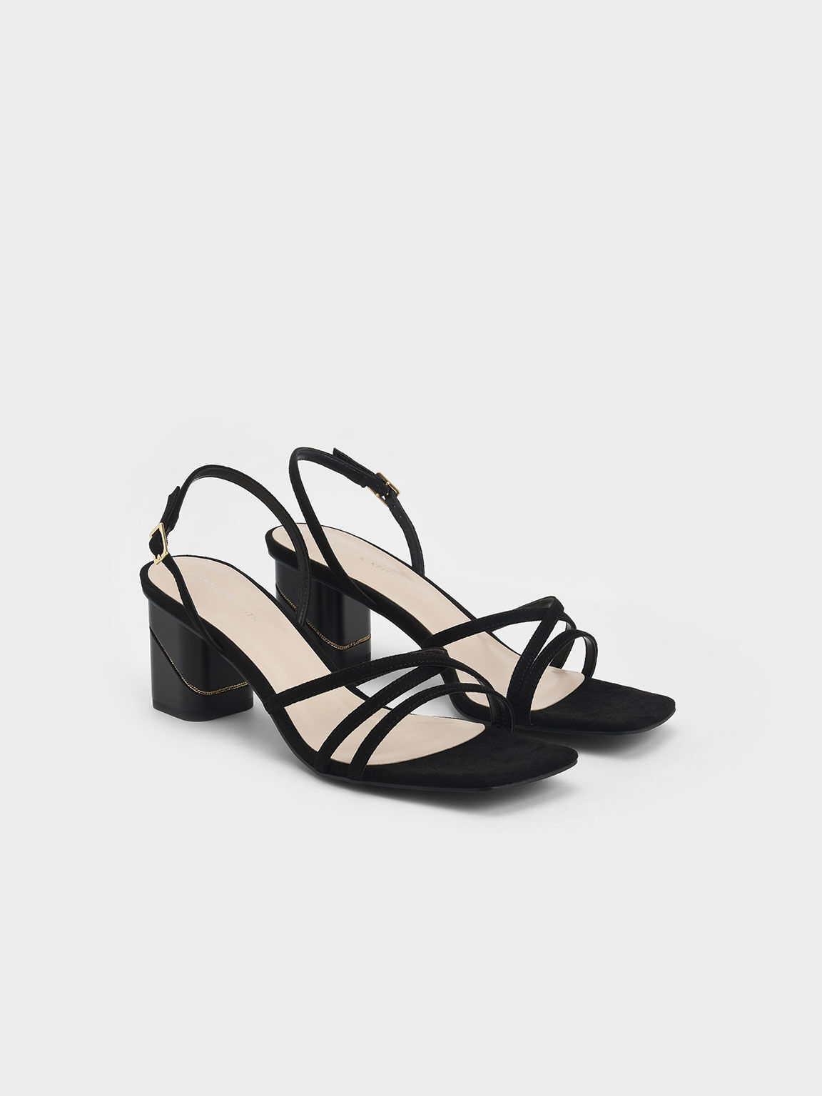 Black Textured Square Toe Slingback Sandals Charles And Keith International
