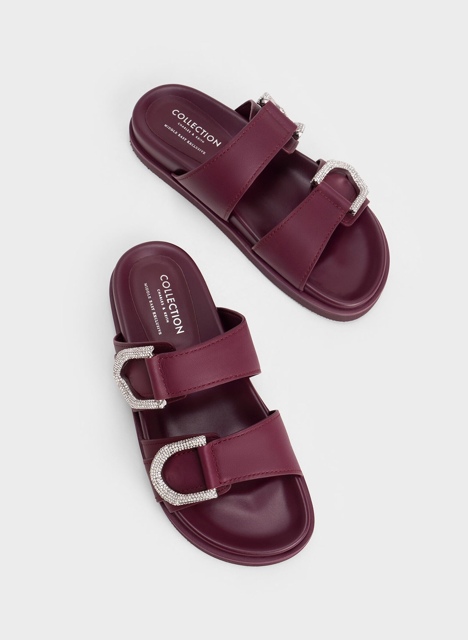 Maroon Gem-Embellished Gabine Slides - CHARLES & KEITH OM