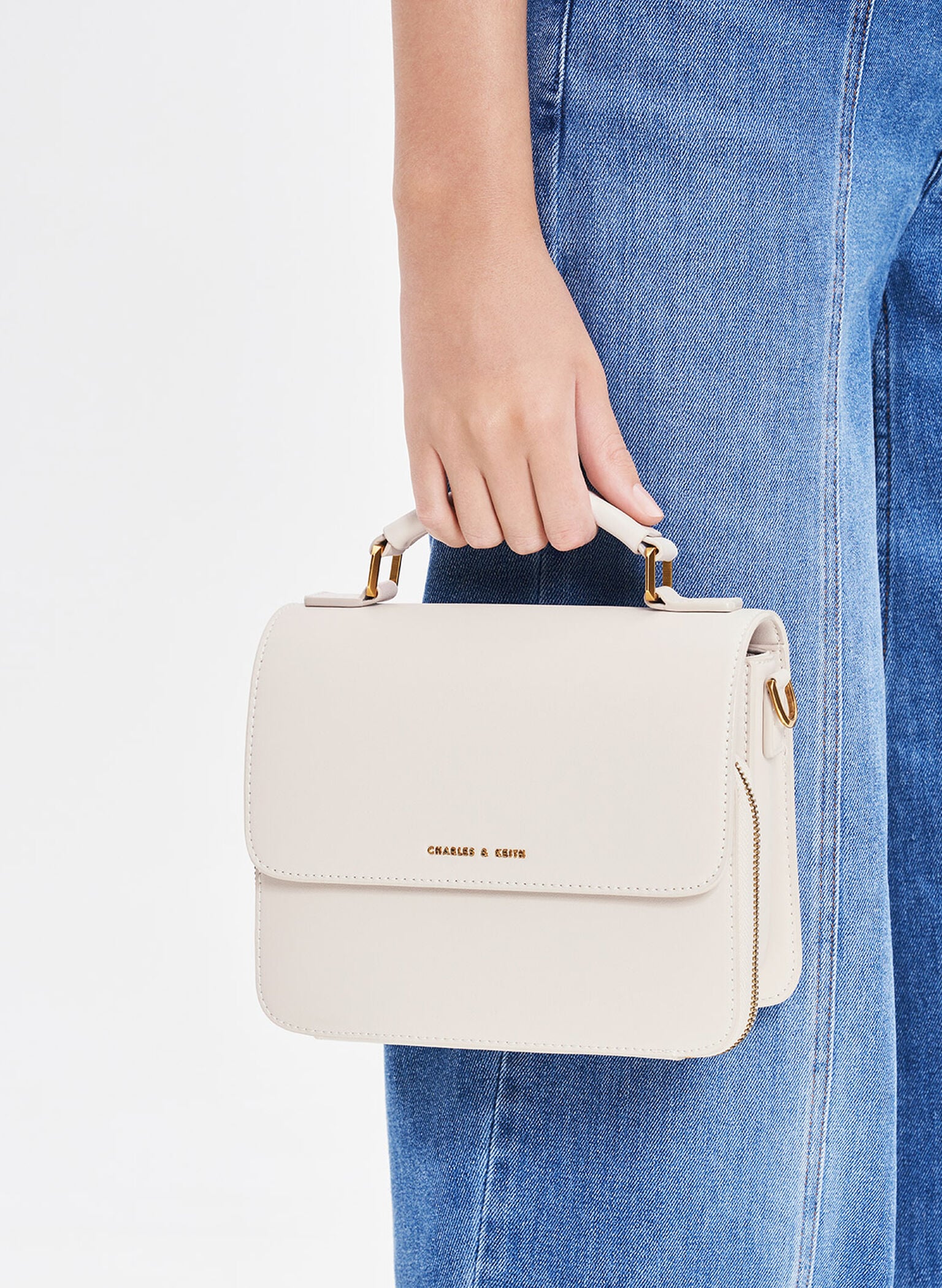 Ivory Front Flap Top Handle Crossbody Bag - CHARLES & KEITH CO