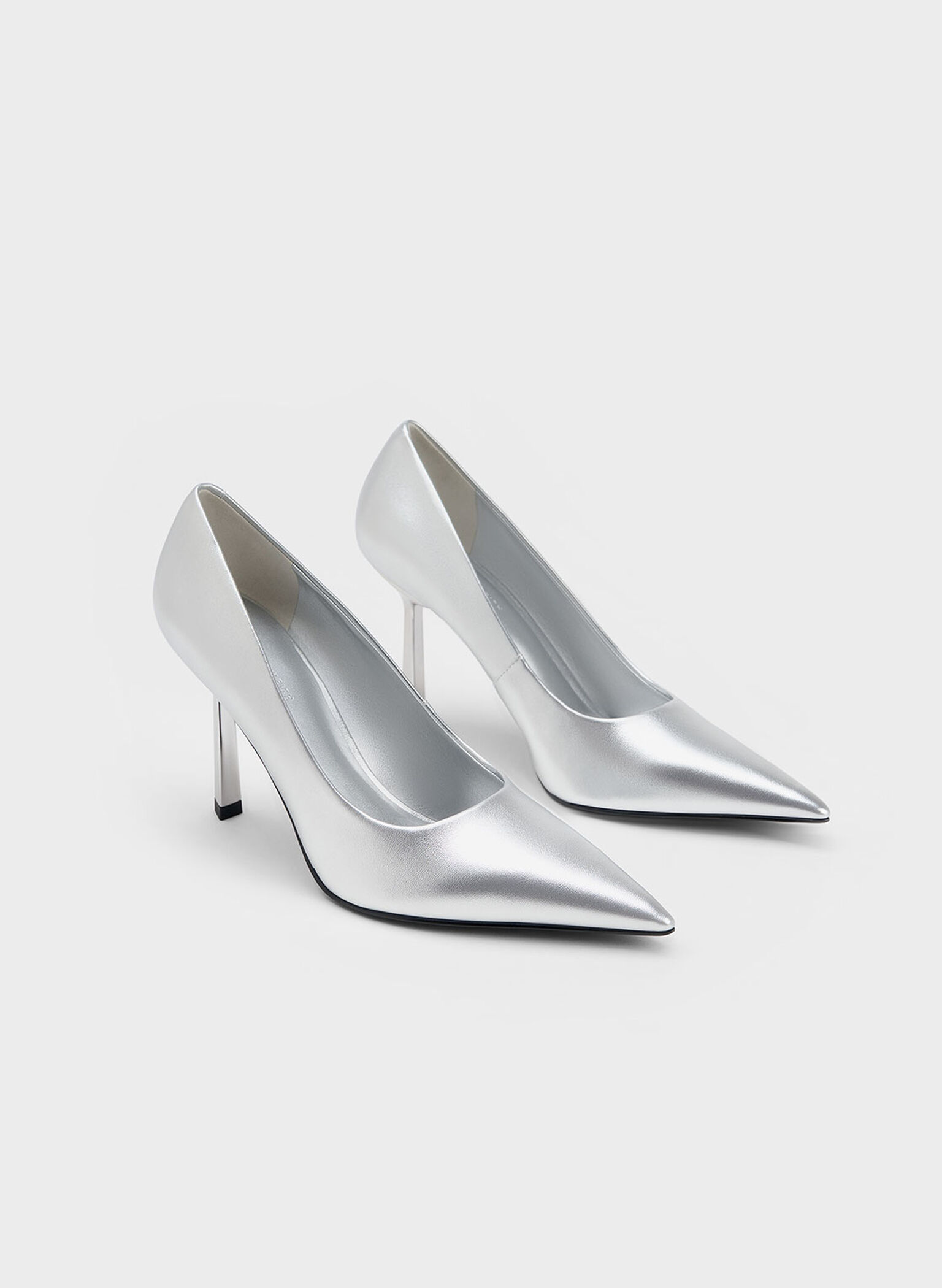 Silver Metallic Pointed Toe Pumps Charles And Keith Bd