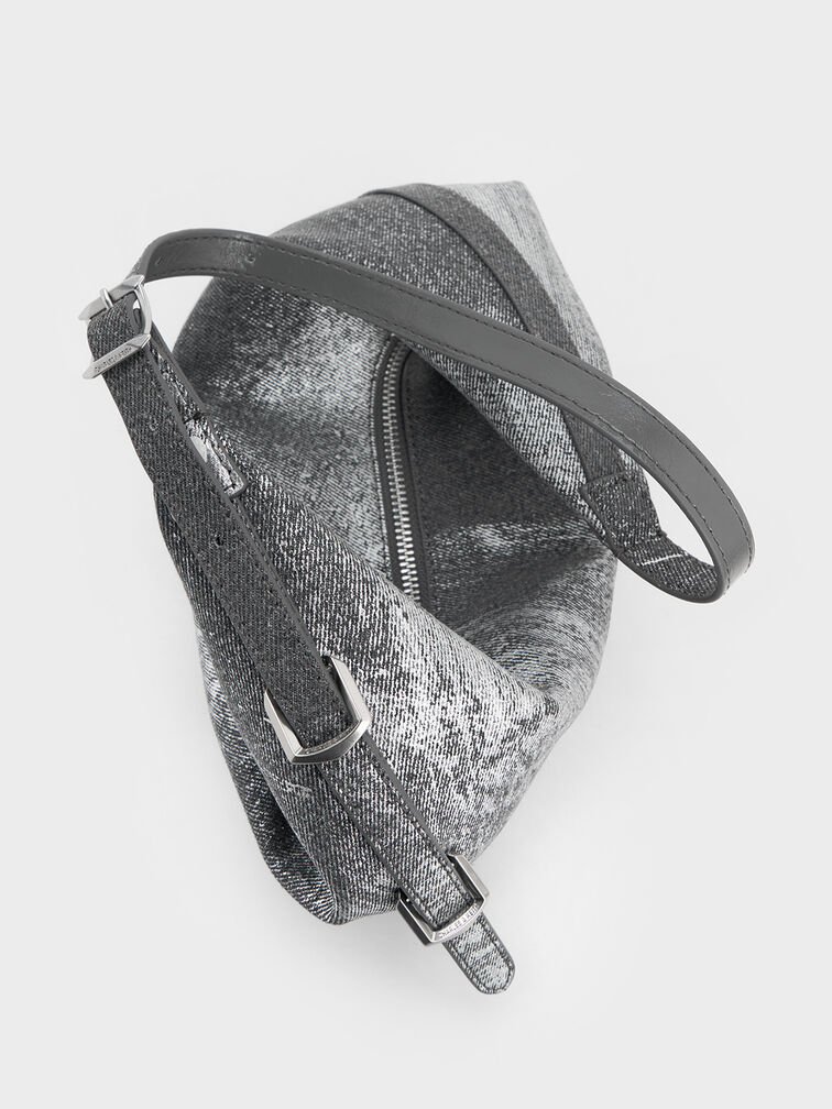 Silver Bryna Denim Curved Hobo Bag - CHARLES & KEITH MO