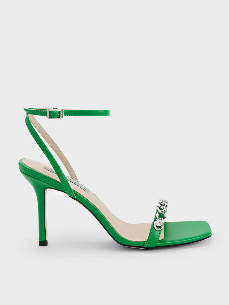 Green Chain Embellished Ankle Strap Sandals Charles And Keith Au