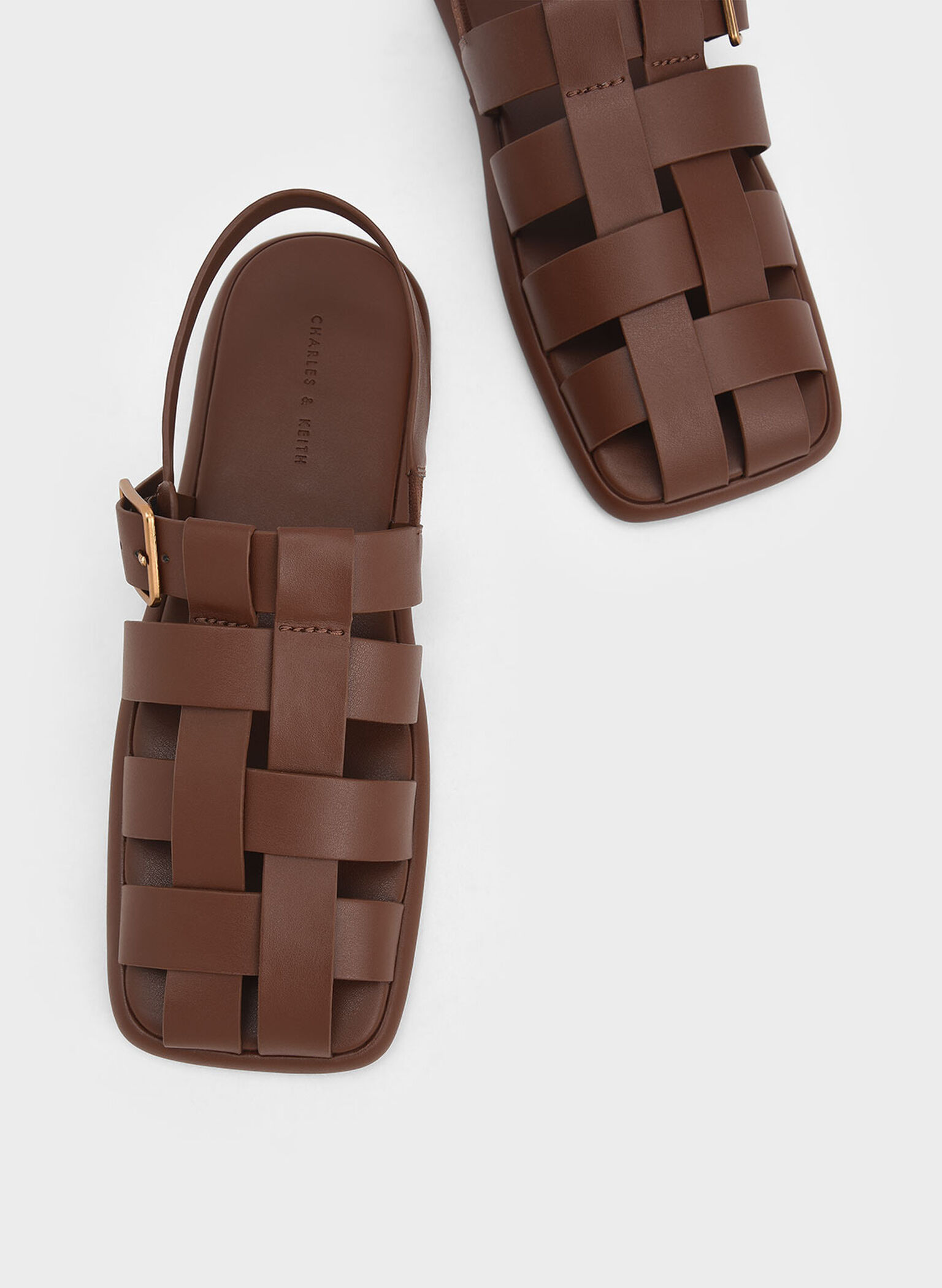 Brown Metallic Buckle Caged Slingback Sandals Charles And Keith Kh