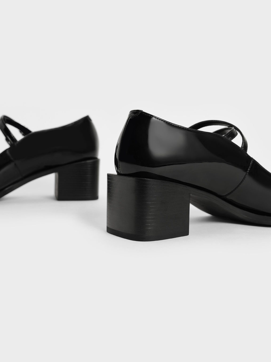 Black Patent Crossover Block Heel Mary Janes Charles And Keith