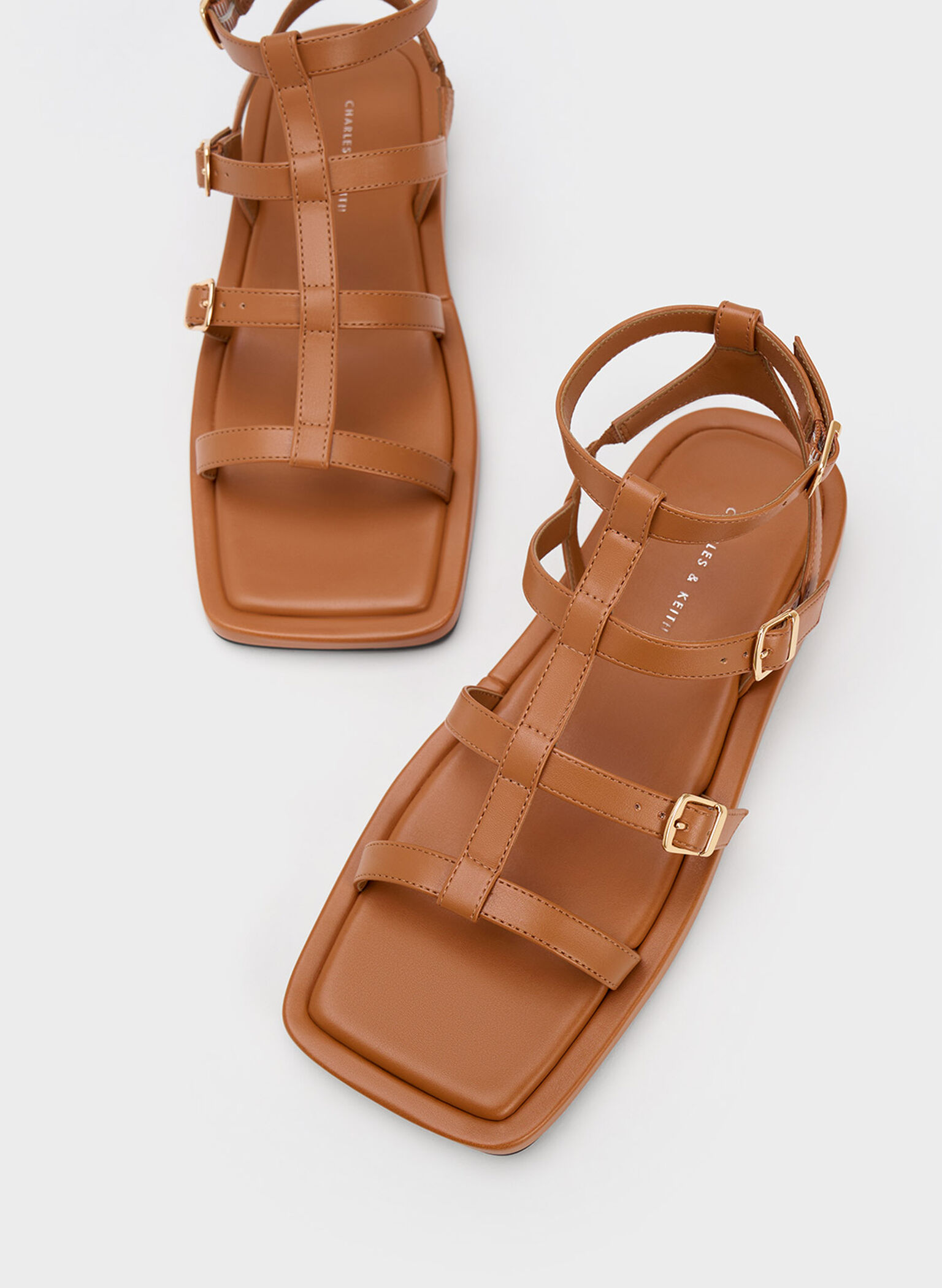 Cognac Buckled Gladiator Sandals Charles And Keith Om