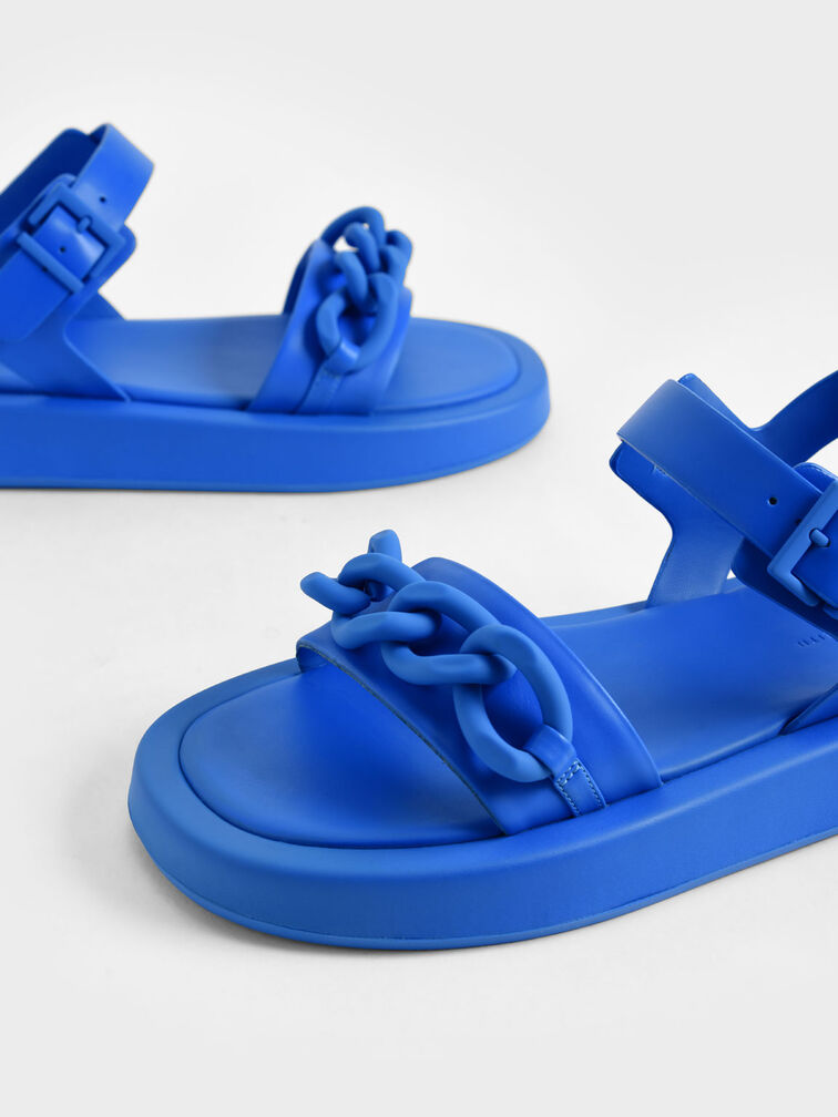 Blue Chunky Chain-Link Ankle-Strap Padded Sandals - CHARLES & KEITH OM