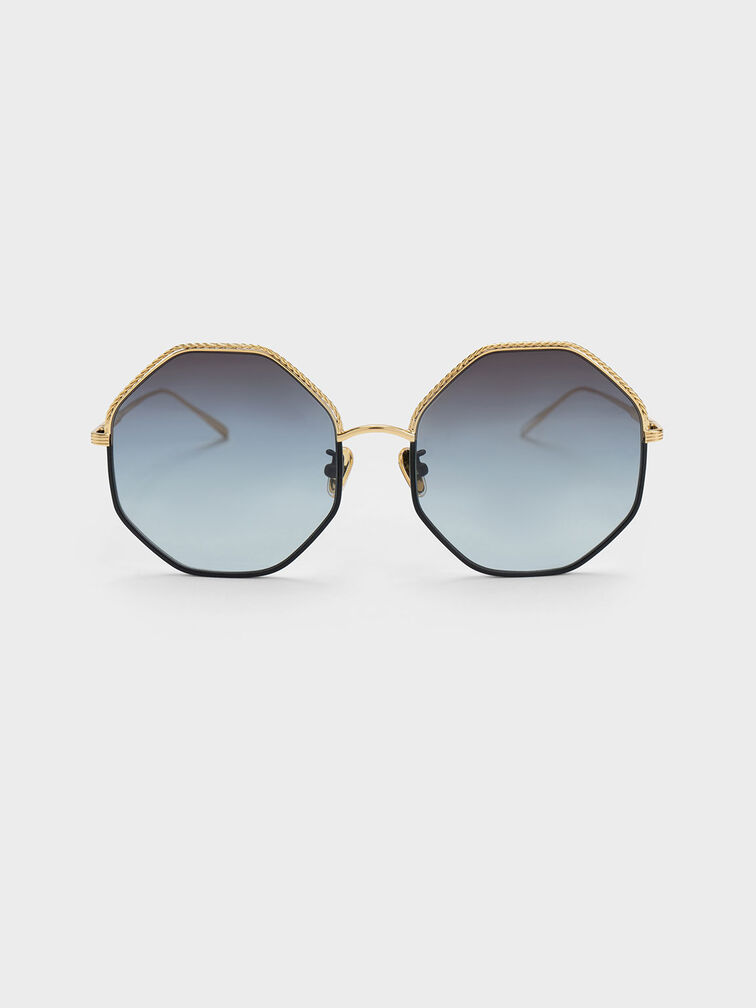 Black Hexagonal Wire Frame Sunglasses Charles And Keith Za