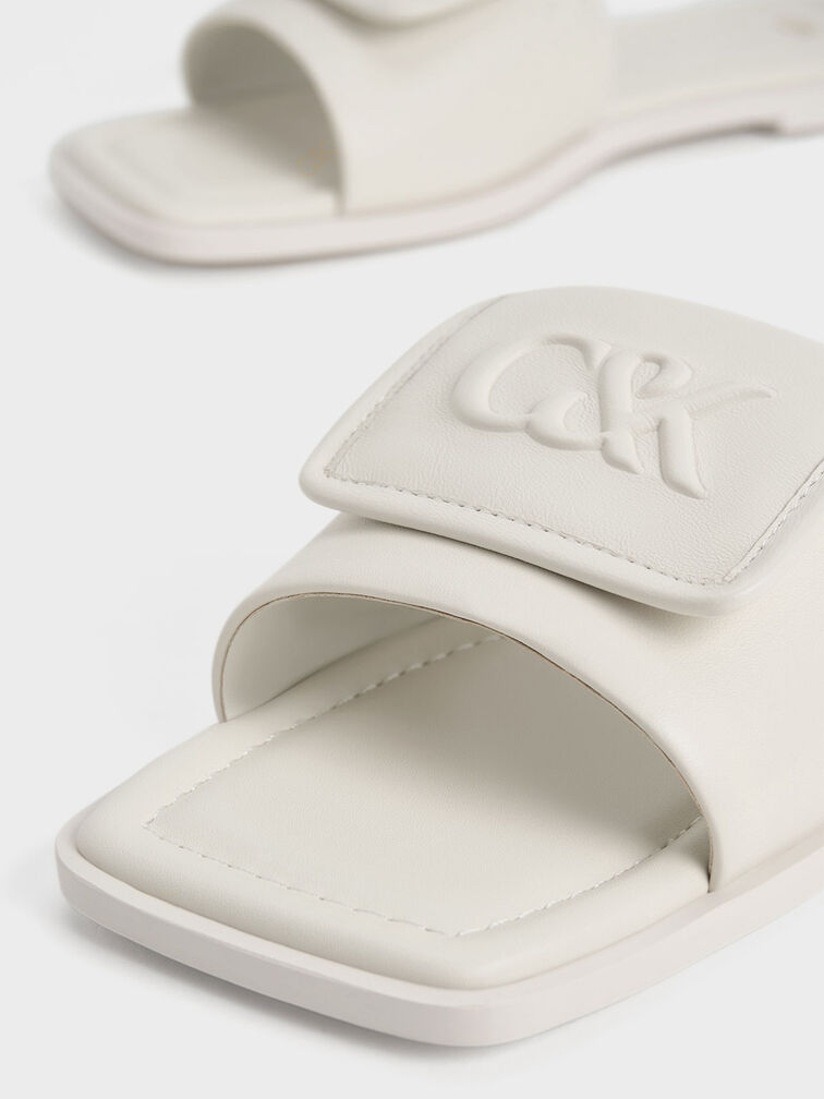 White Leather Slide Sandals - CHARLES & KEITH SG