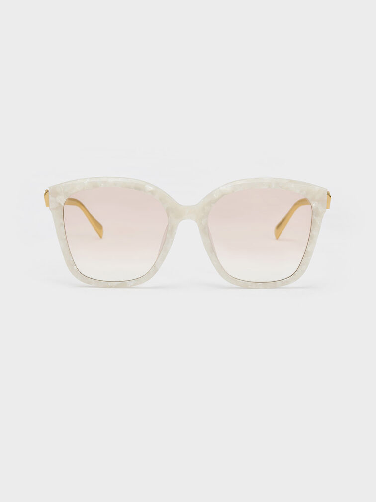 Cream Oversized Square Acetate Sunglasses Charles And Keith Kr