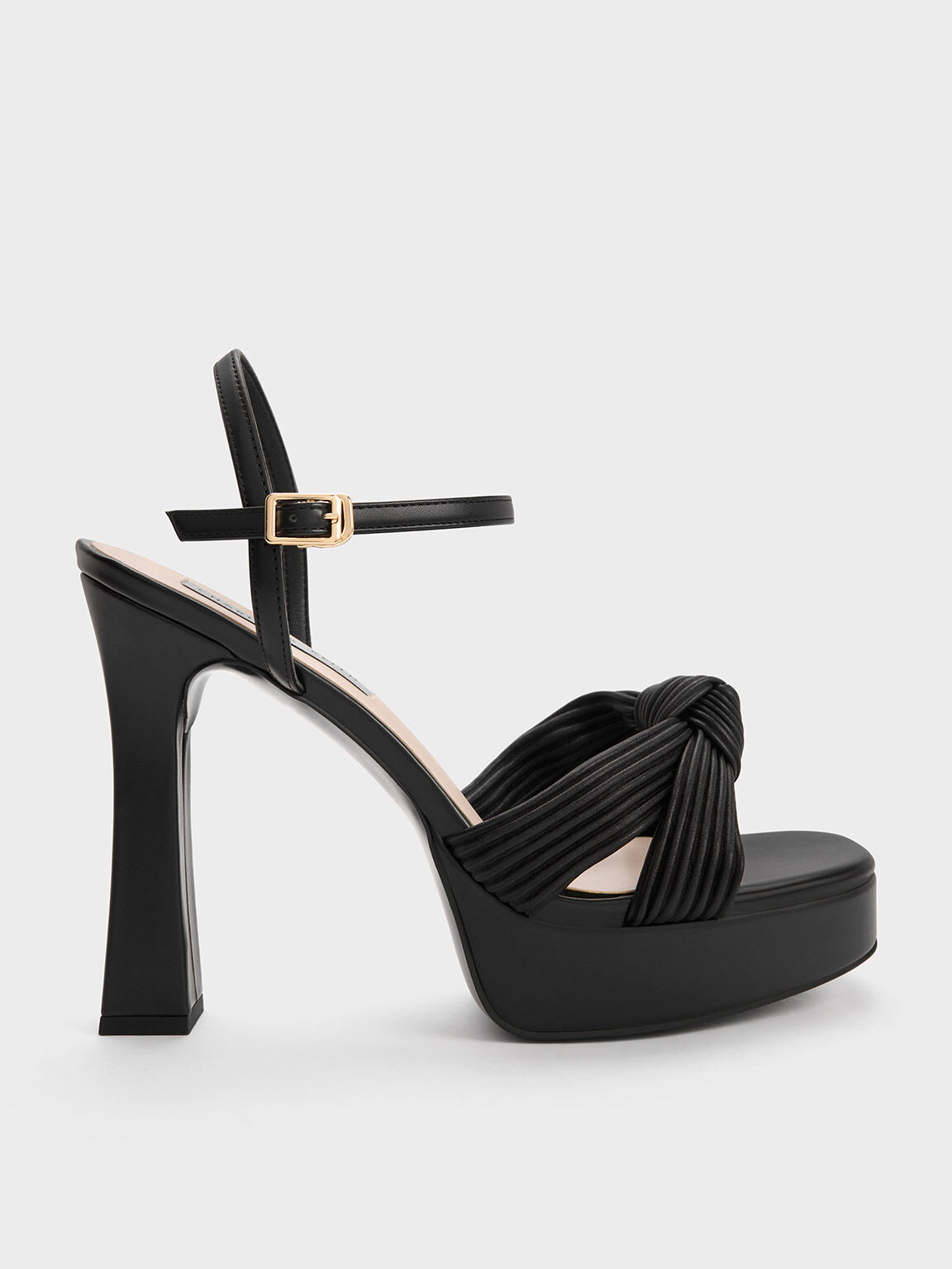 Black Pleated Knotted Platform Sandals Charles And Keith Bh