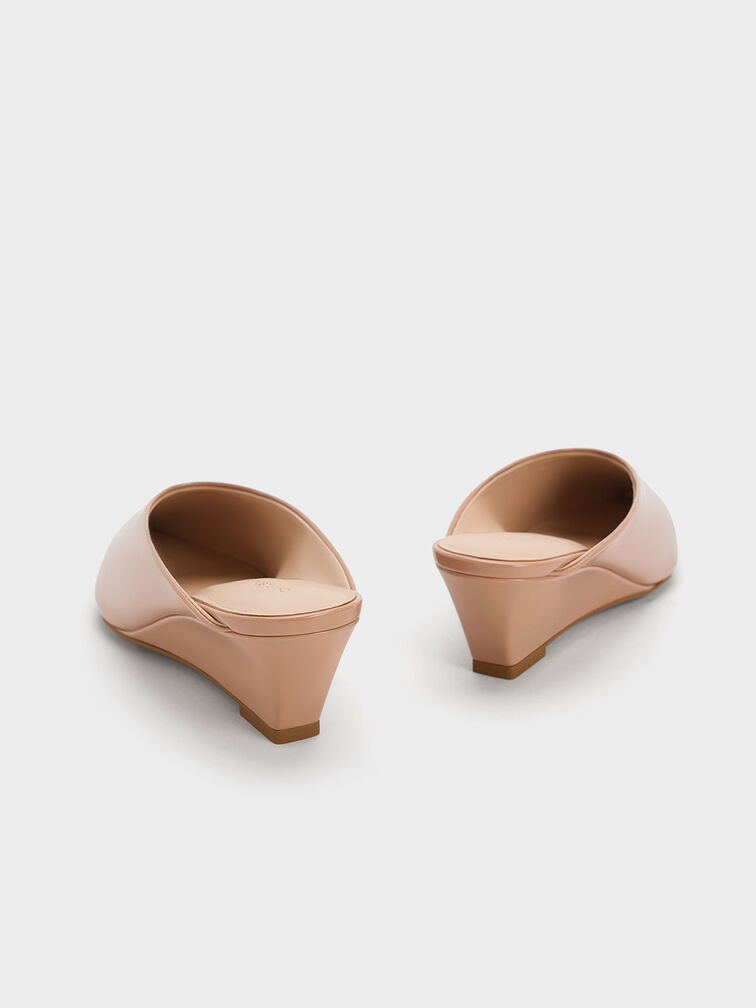 Nude Patent Pointed Toe Wedge Mules Charles And Keith Mx