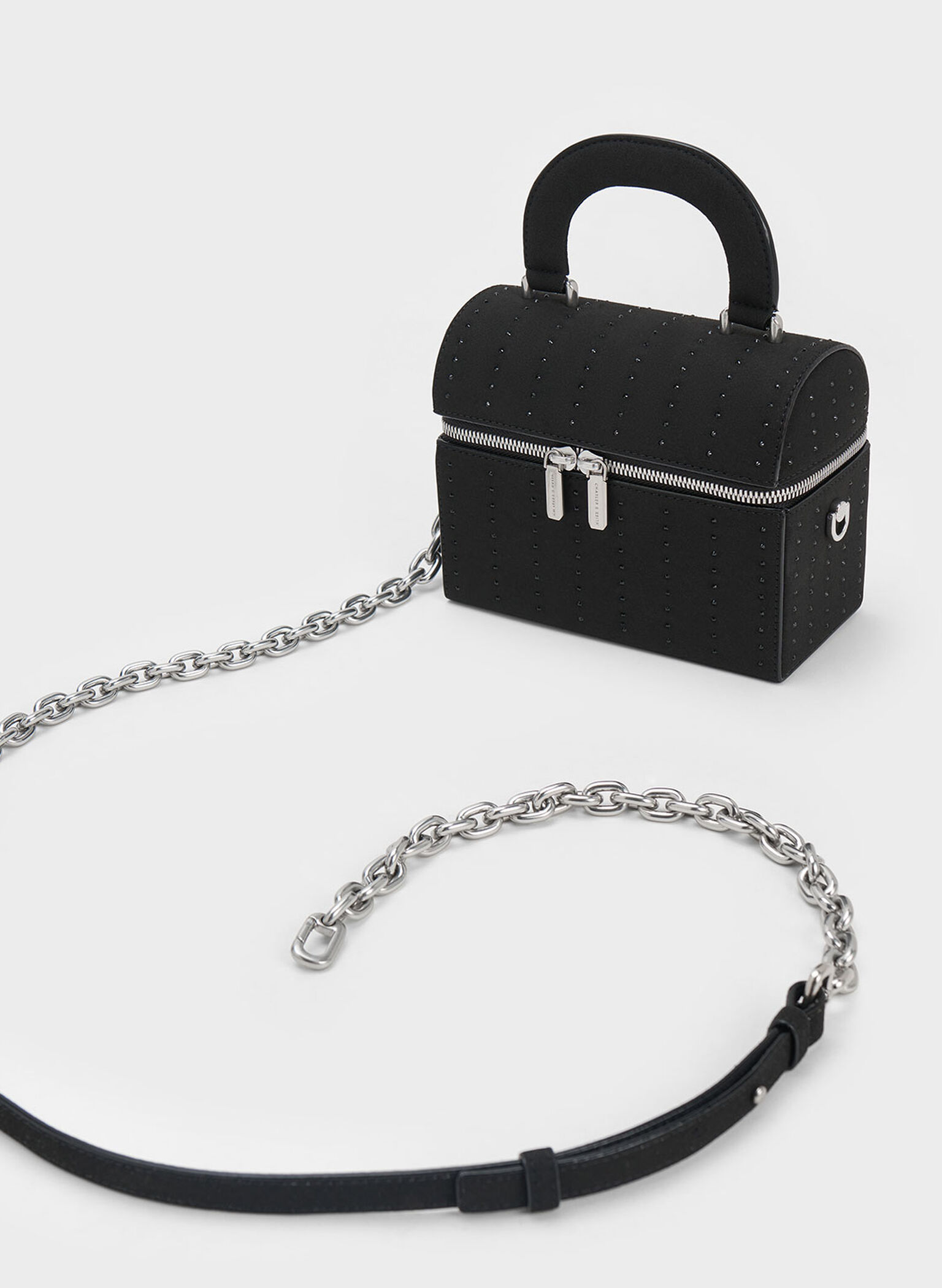 Black Padded Handle Textured Crossbody Bag Charles And Keith Hk