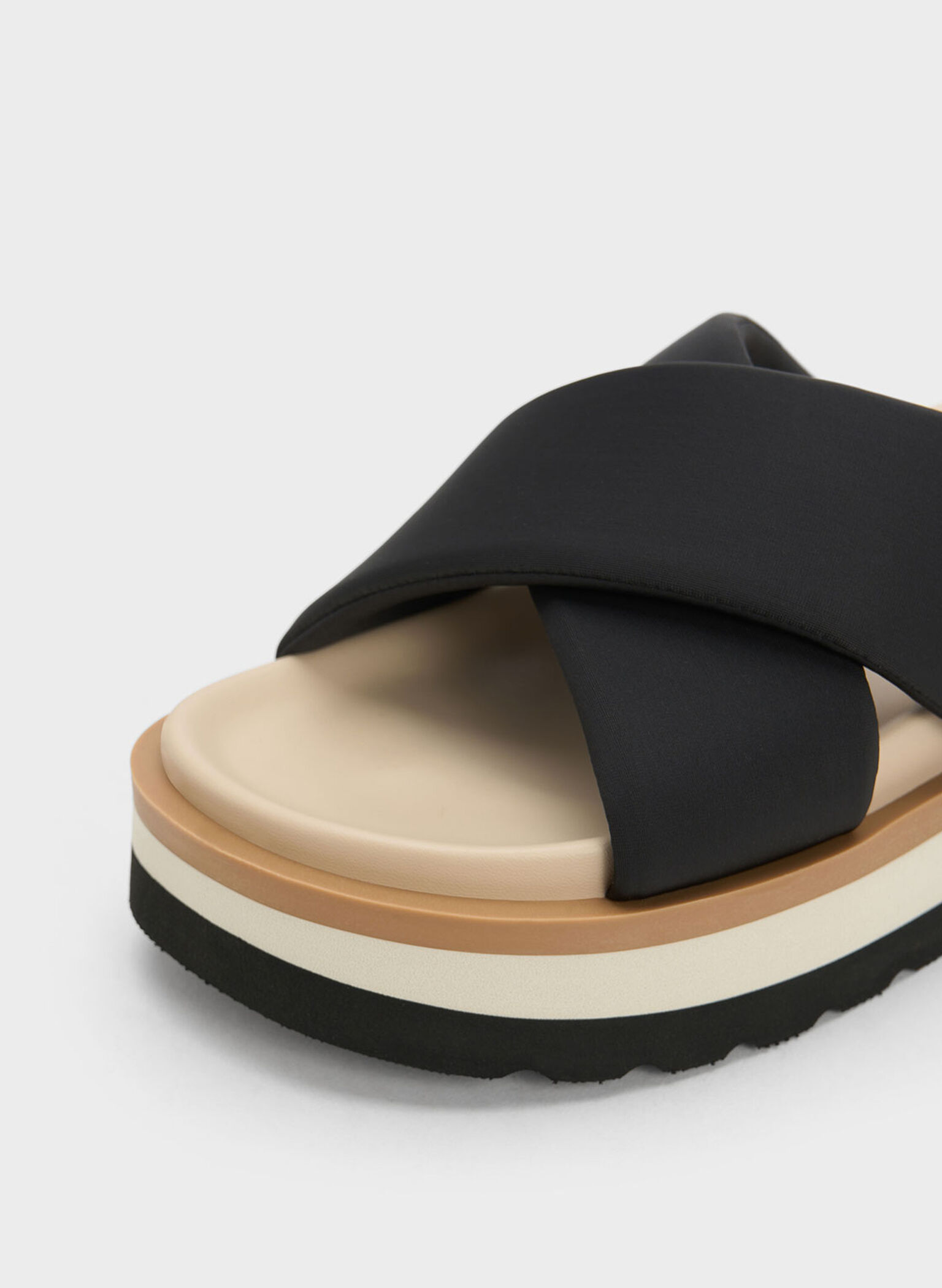 Black Crossover Platform Slide Sandals Charles And Keith Lk