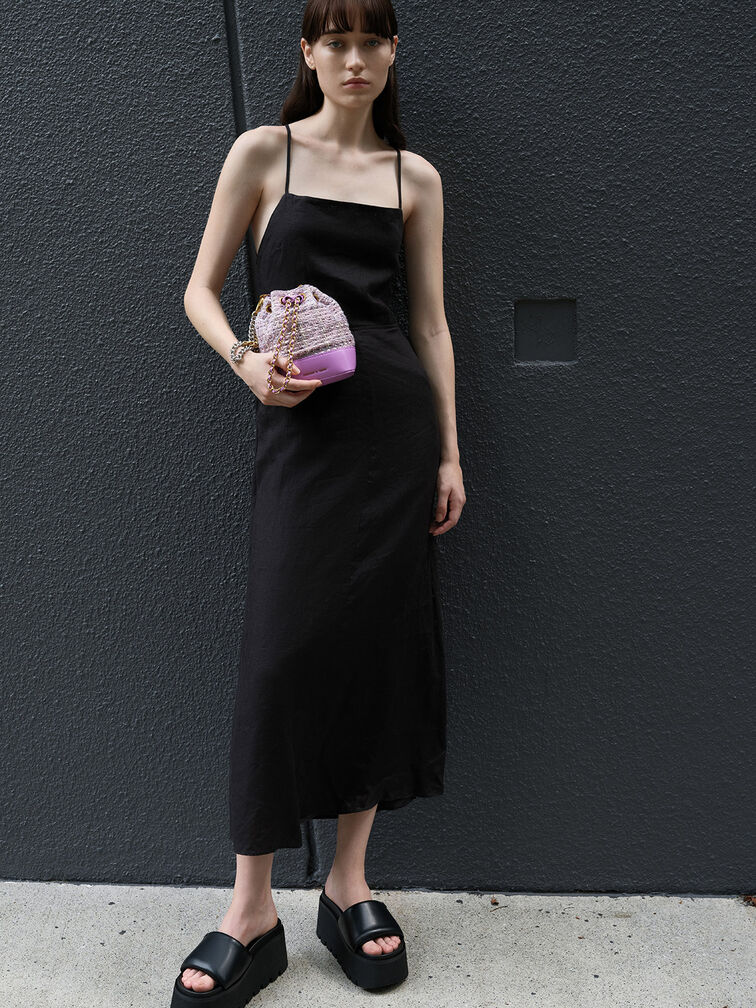 Violet Dancer Tweed Drawstring Bucket Bag - CHARLES & KEITH MY