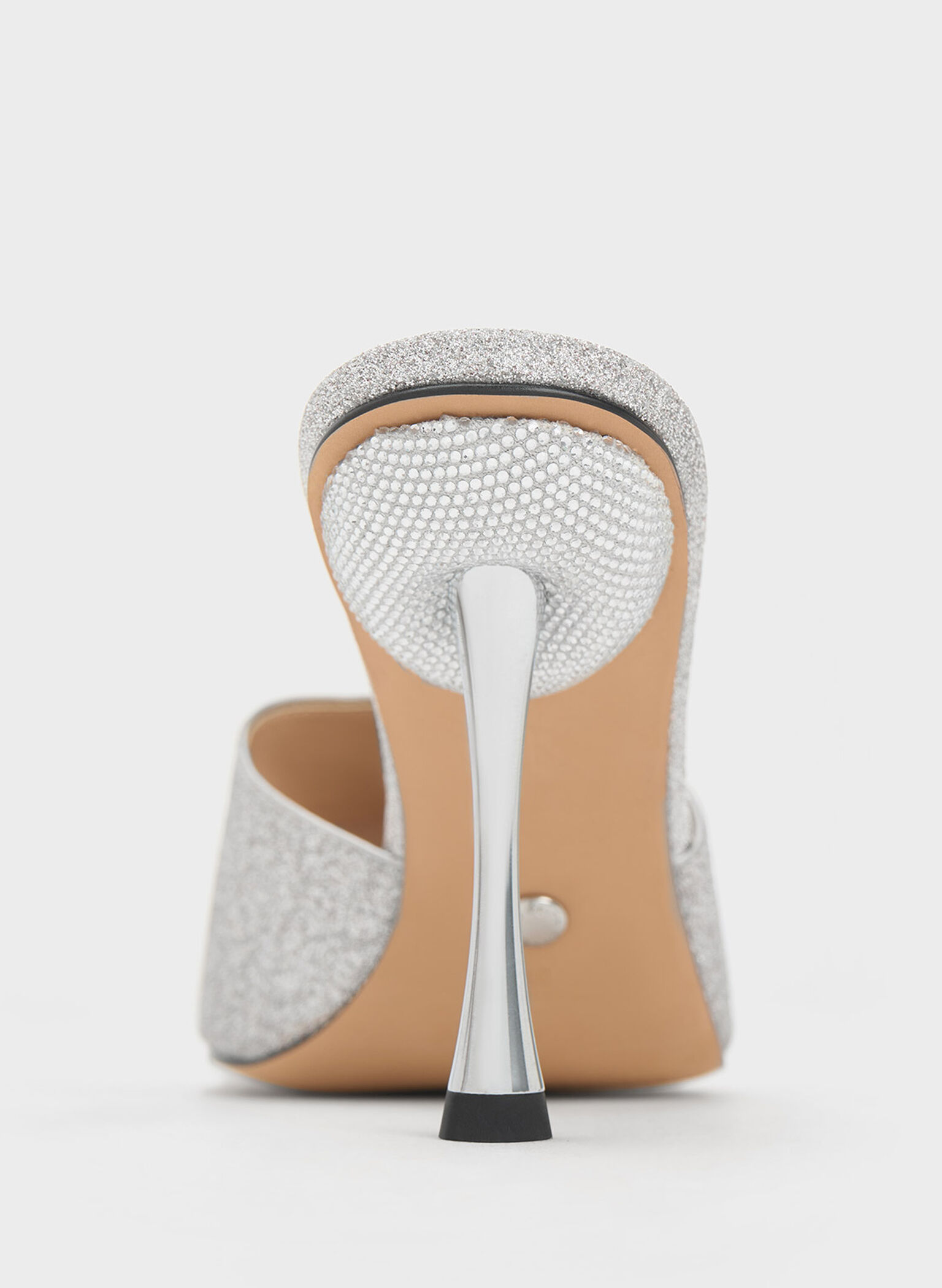 Silver Demi Glittered Metallic Heel Mules - CHARLES & KEITH MX