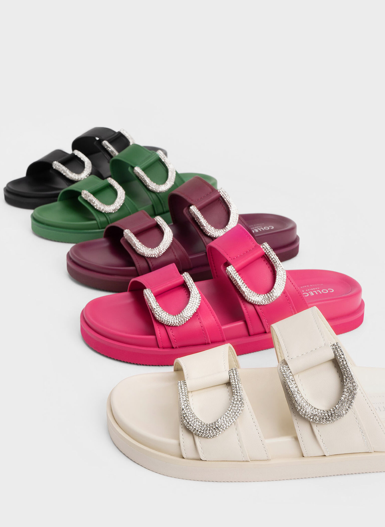Maroon Gem-Embellished Gabine Slides - CHARLES & KEITH OM