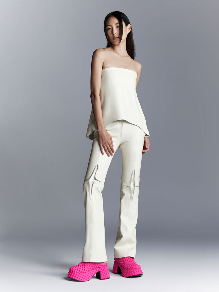 Fuchsia Spike Textured Platform Mules - CHARLES & KEITH SG