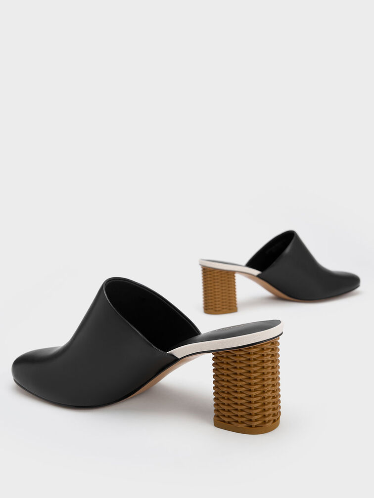 Black Rattan Block Heel Mules Charles And Keith Qa