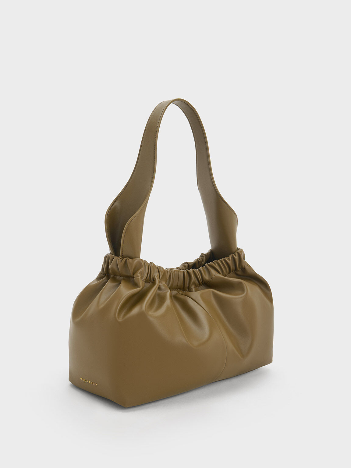 Khaki Large Ally Ruched Slouchy Bag - CHARLES & KEITH MO