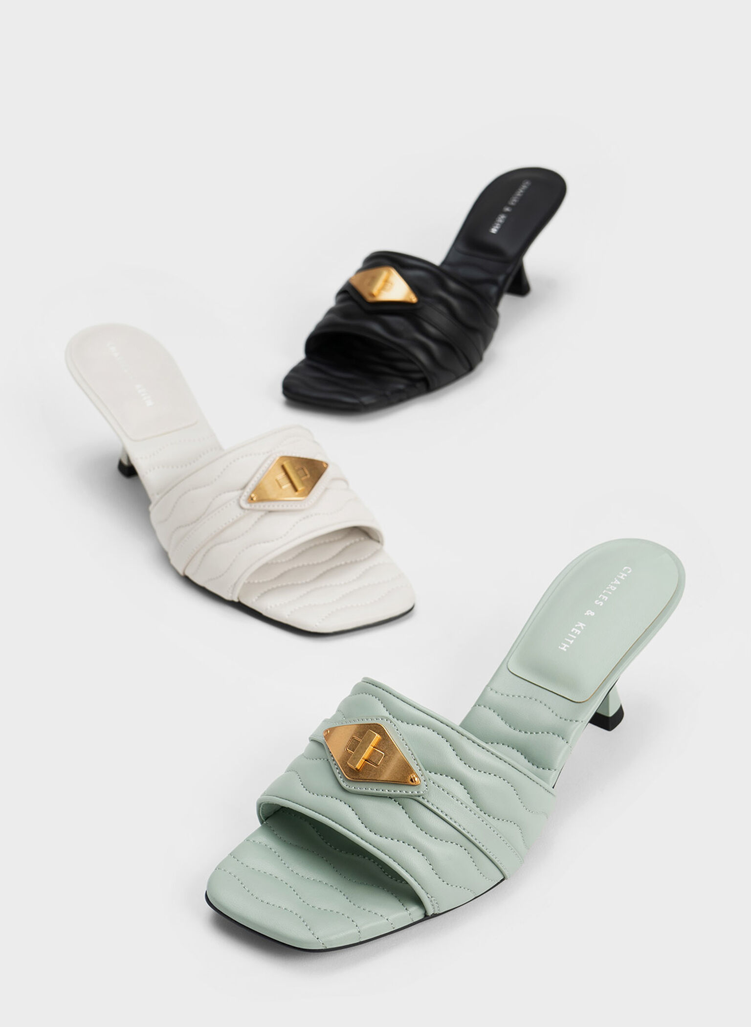 Chalk Metallic Accent Padded Heeled Mules Charles And Keith International