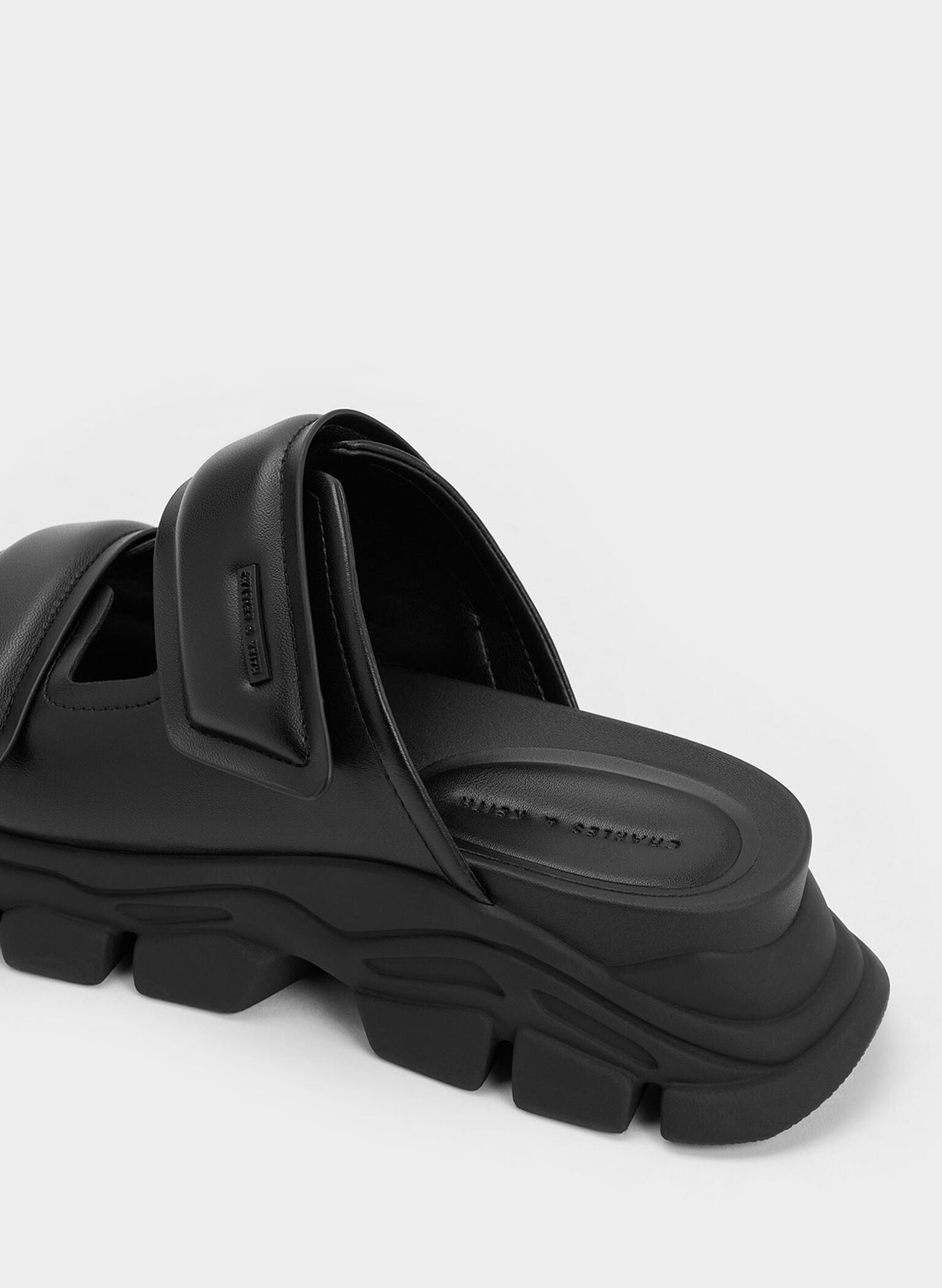 Black Dash Double Strap Slides - CHARLES & KEITH MX