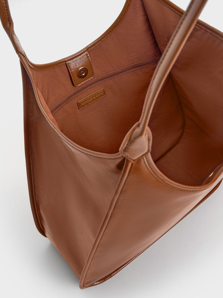 Chocolate Sianna Crinkle-Effect Slouchy Tote Bag - CHARLES & KEITH ...