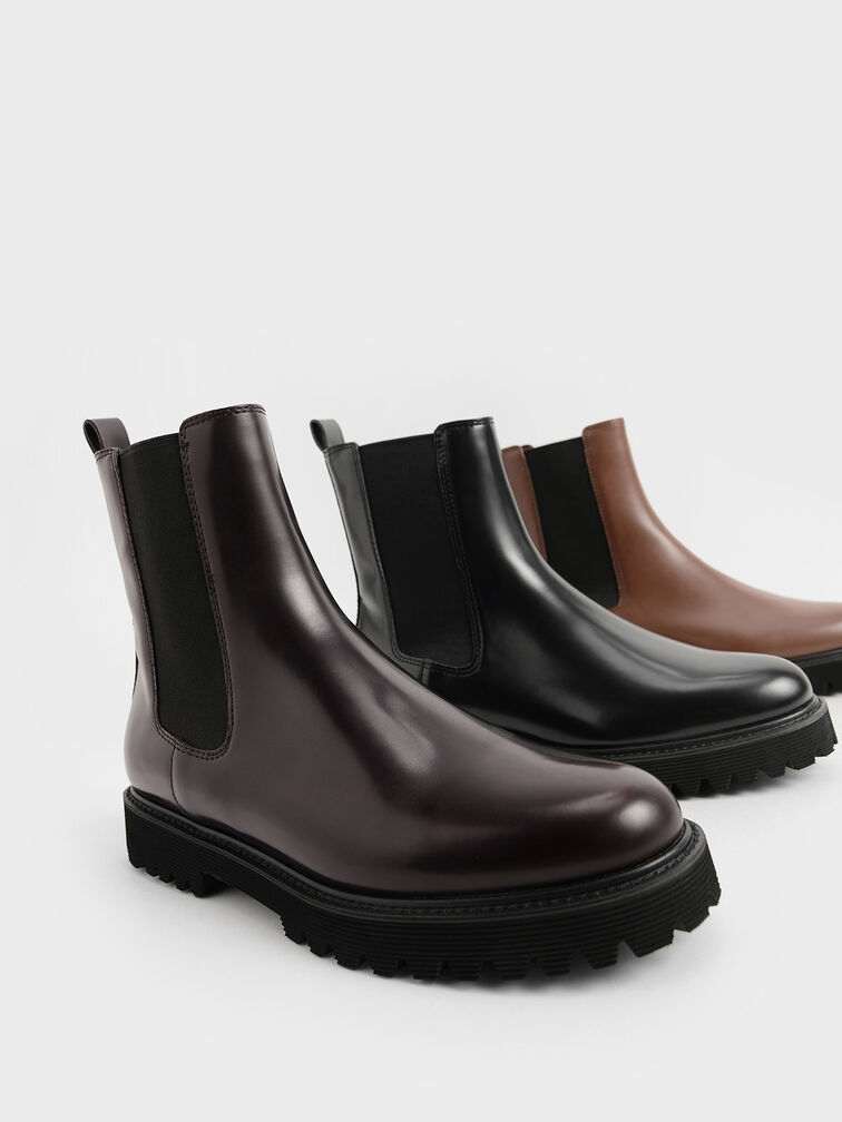 Cognac Cleated Sole Chelsea Boots - CHARLES & KEITH International