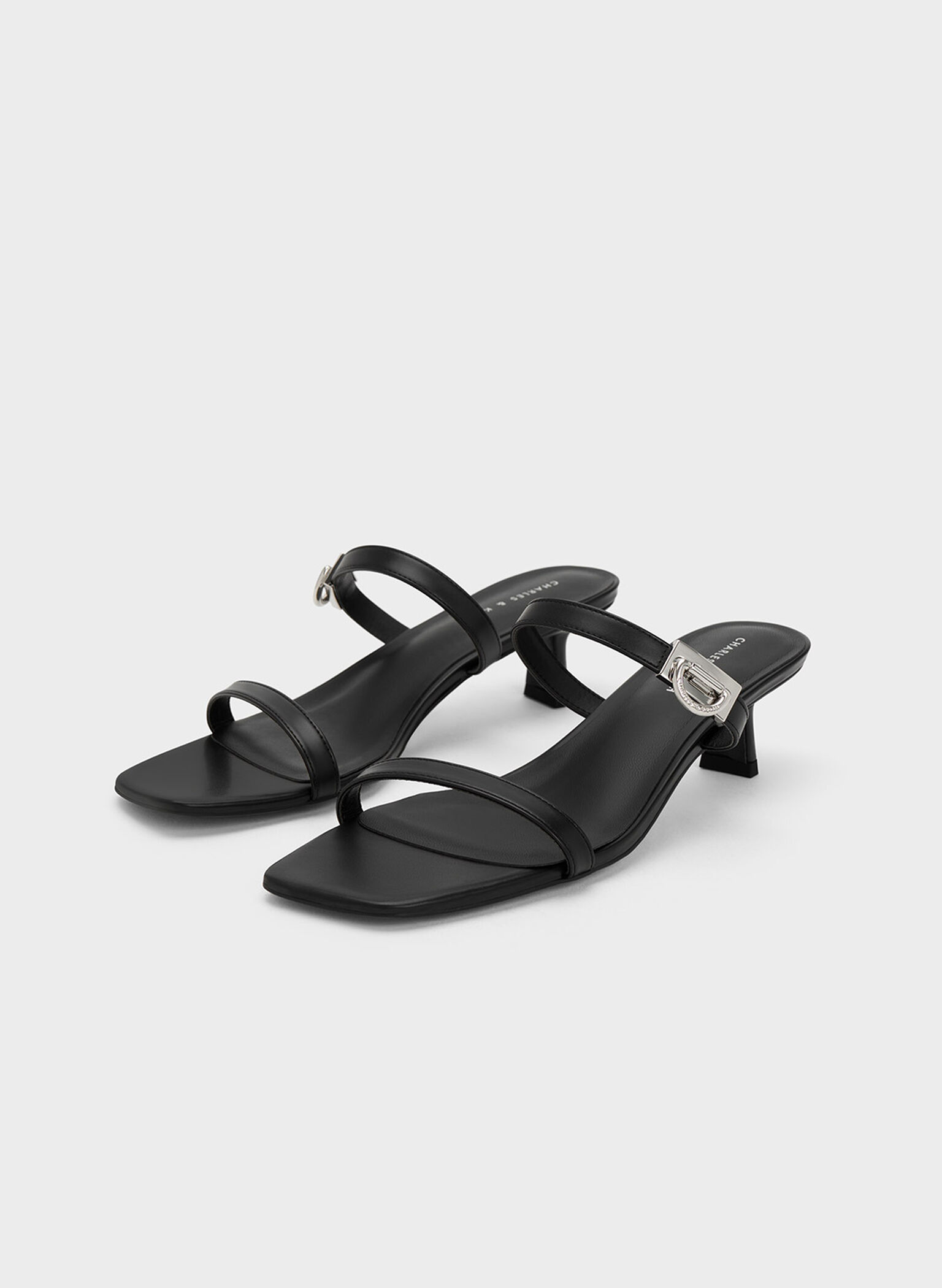 Black Metallic Accent Double Strap Mules Charles And Keith Nz